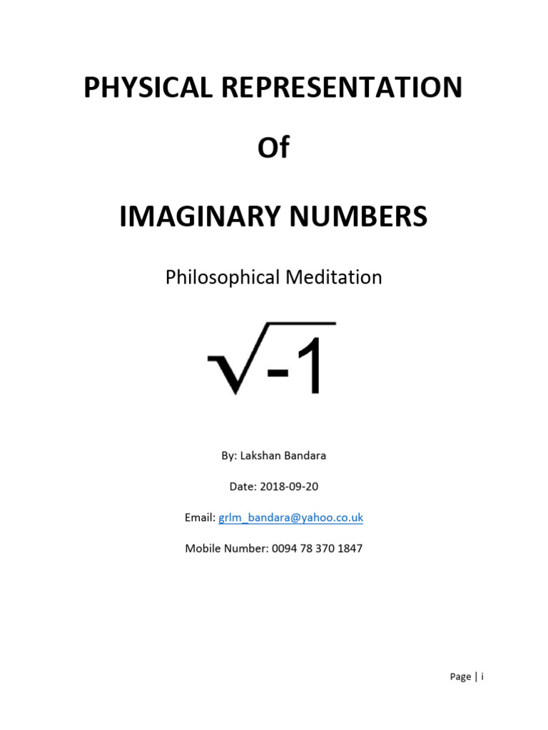 PHYSICAL REPRESENTATION of IMAGINARY NUMBERS | PDF | Numbers | Complex ...