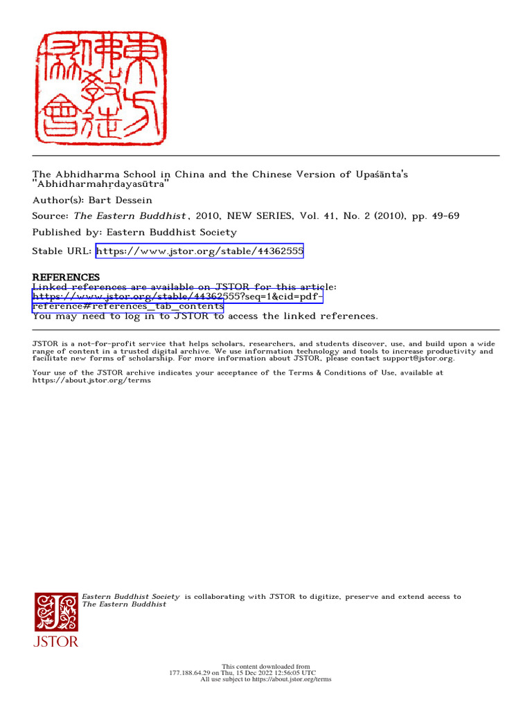 The Abhidharma School in China and The Chinese Version of Upaśānta S ...