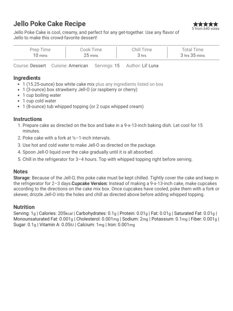 Jello Poke Cake Recipe - Lil' Luna | PDF