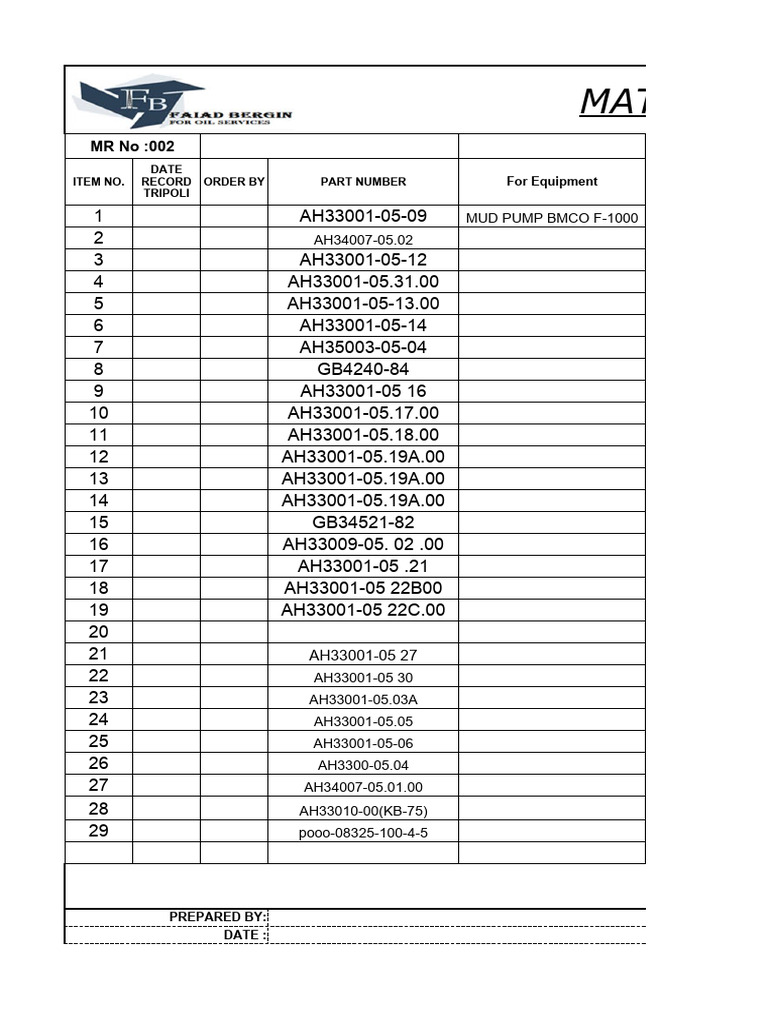 Material Requisition: MR No:002 | PDF | Piston | Internal Combustion Engine