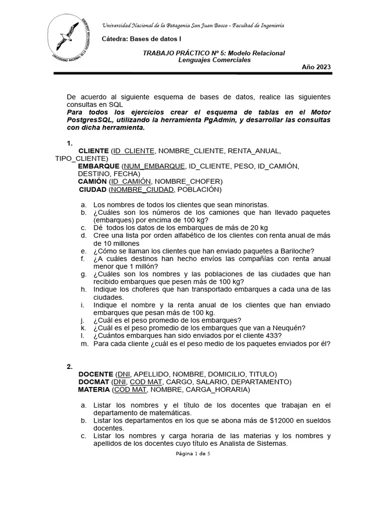 Consultas SQL en Modelo Relacional 2023 | PDF | Base de datos relacional