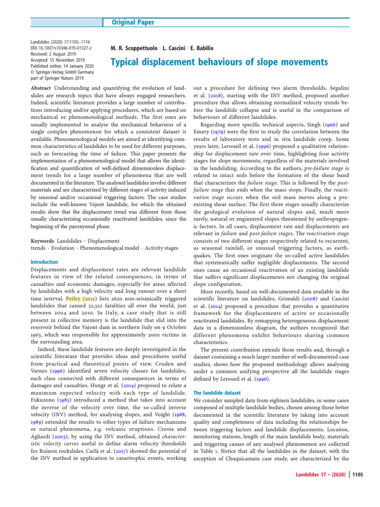 Typical displacement behaviours of slope movements | PDF | Landslide ...