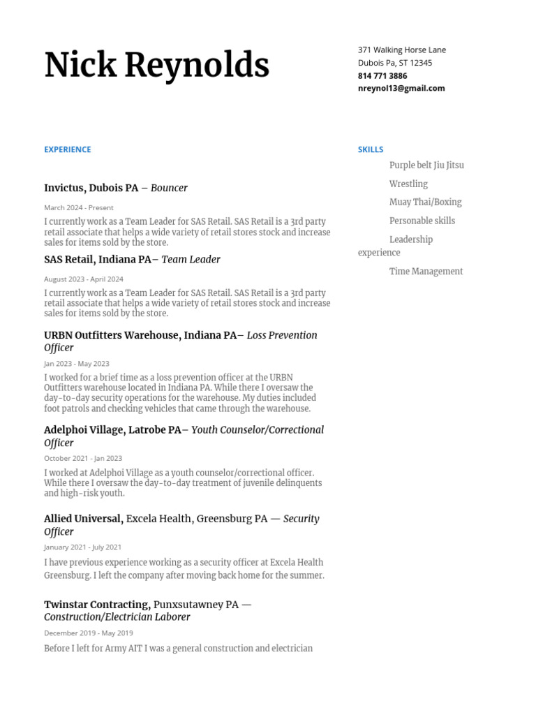 Nick Resume | Download Free PDF | Military | Law Enforcement