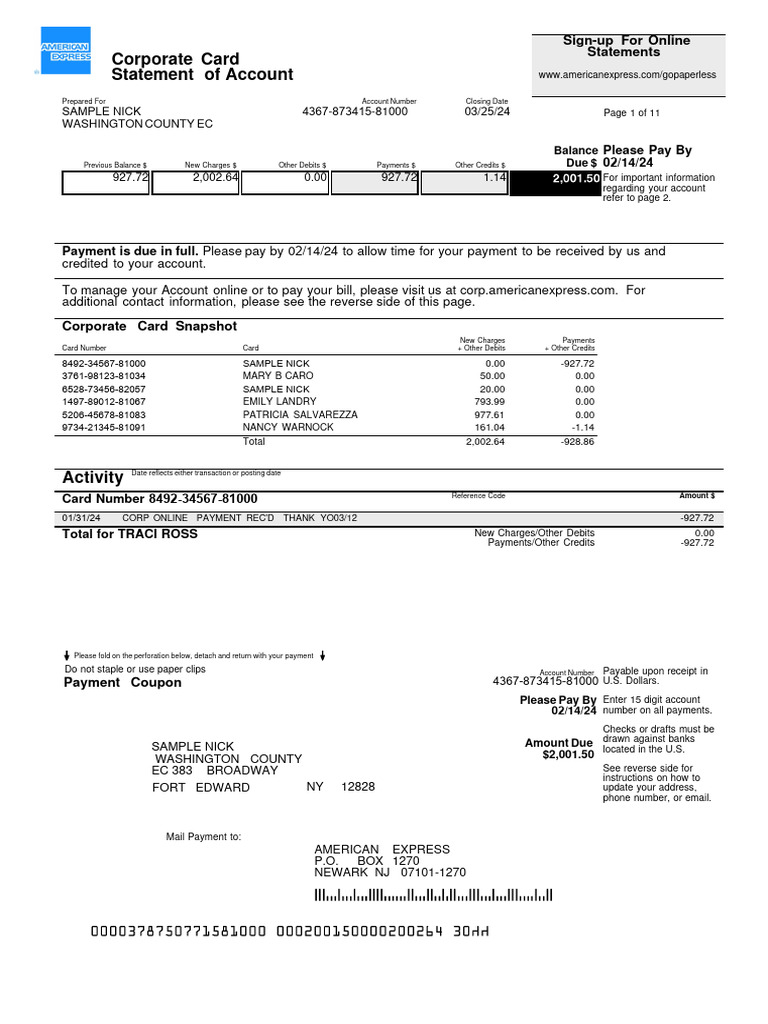 American Express Corporate Statement | PDF | Debits And Credits | Payments
