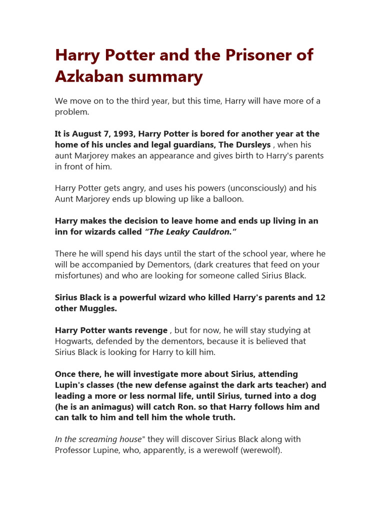 Harry Potter and the Prisoner of Azkaban summary ( ingles ) | PDF