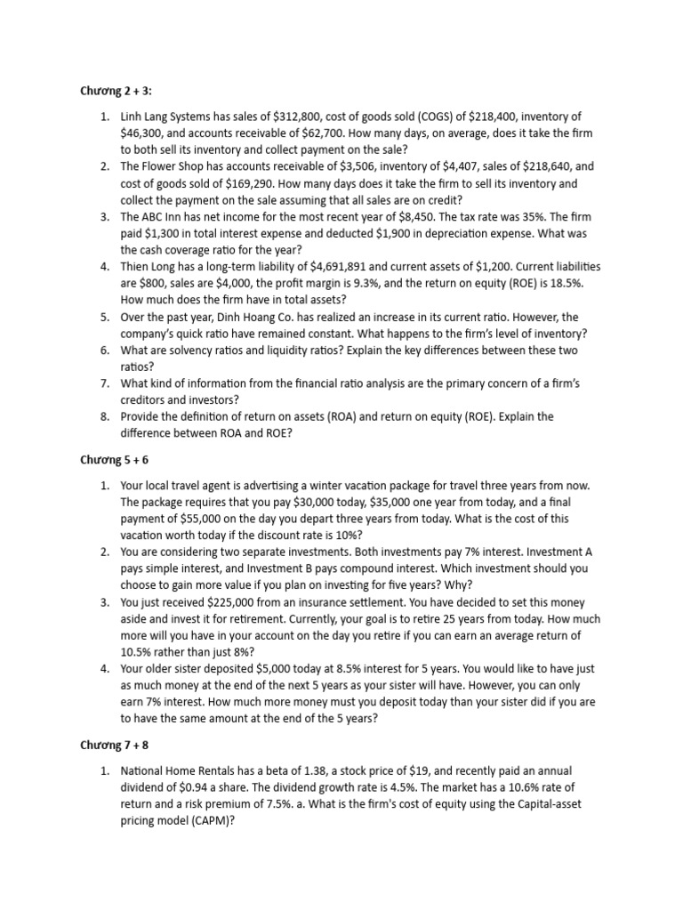 Ôn Thi TCDN Kì I 2023 2024 | PDF | Net Present Value | Internal Rate Of ...