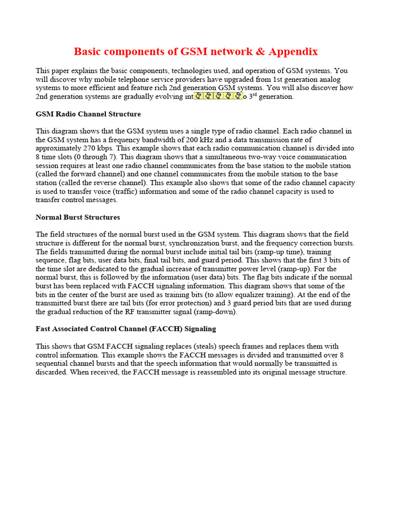Basic Components of GSM Network - Appendix | PDF | Gsm | General Packet ...