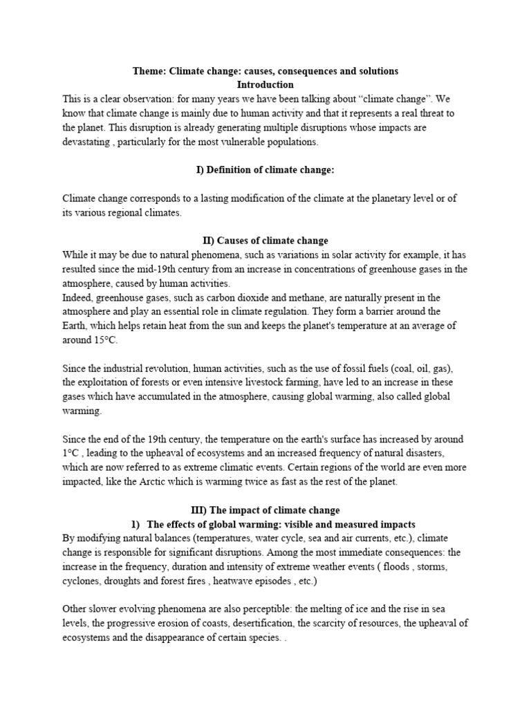Theme - Climate Change - Causes, Consequences and Solutions | PDF ...