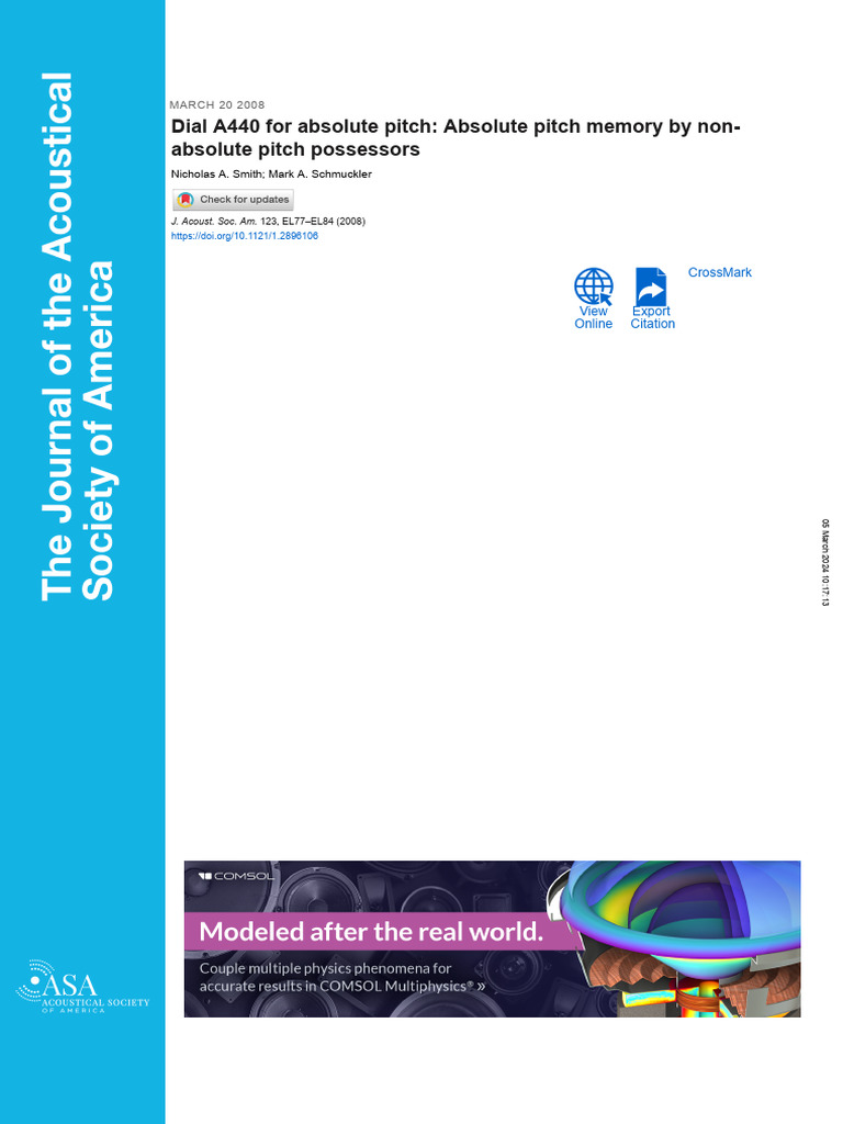 Dial A440 For Absolute Pitch: Absolute Pitch Memory by Non - Absolute ...