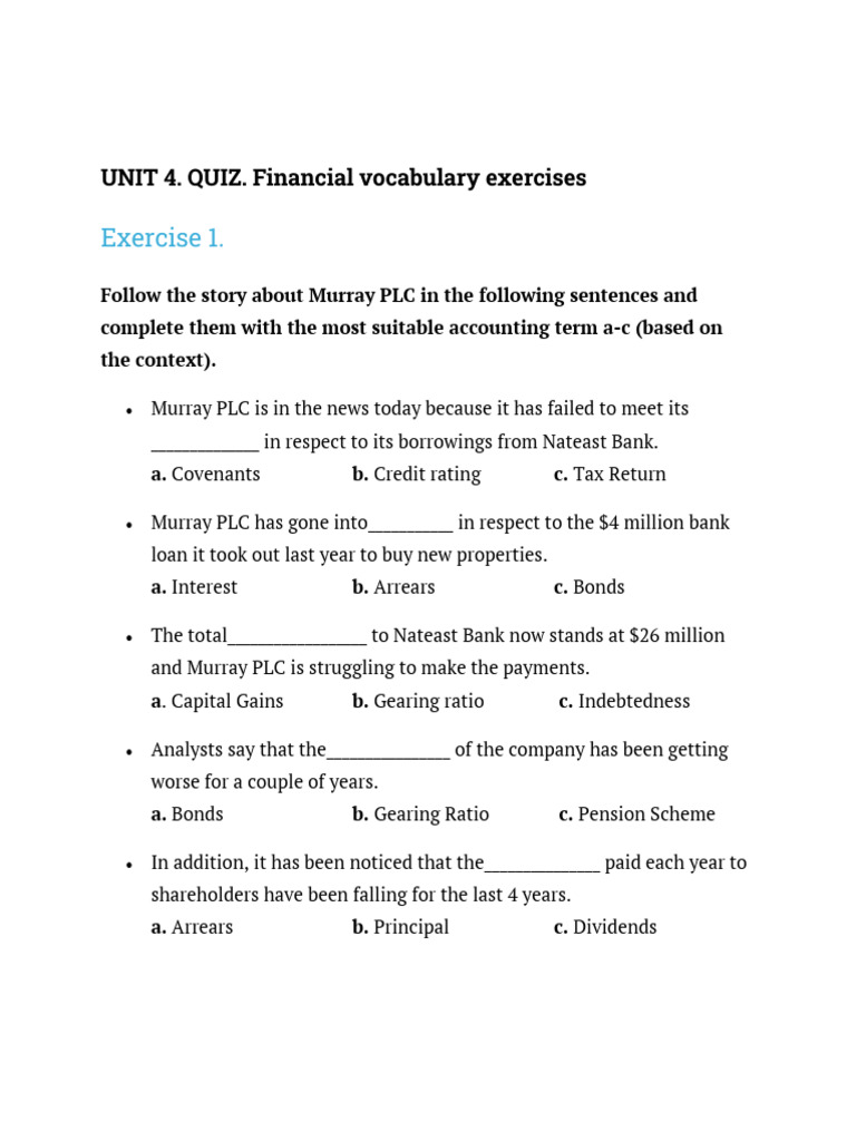 UNIT 4_UNIT QUIZ | PDF | Debt | Book Value