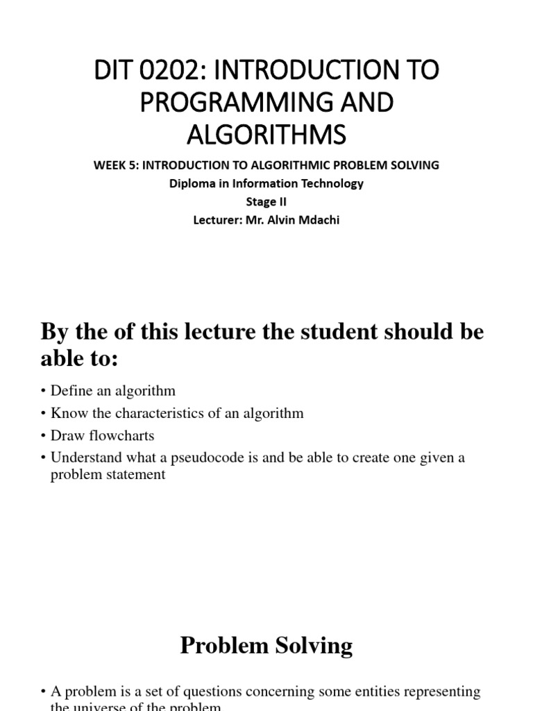 DIT 0202 - Week Five | PDF | Algorithms | Programming Language DIT 0202 - Week Five | PDF | Algorithms | Programming Language