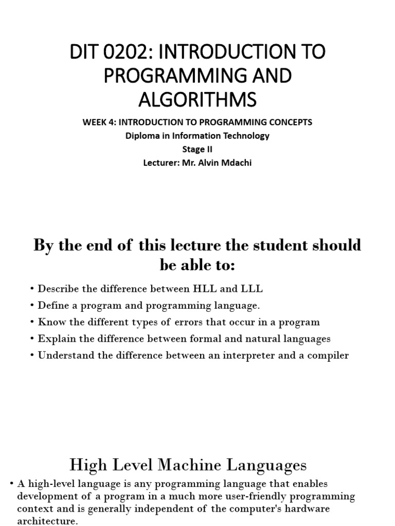 DIT 0202 - Week Four Lectures | PDF | Computer Programming | Computer Program
