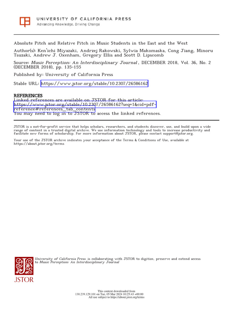 Absolute Pitch and Relative Pitch in Music Students in The East and The ...