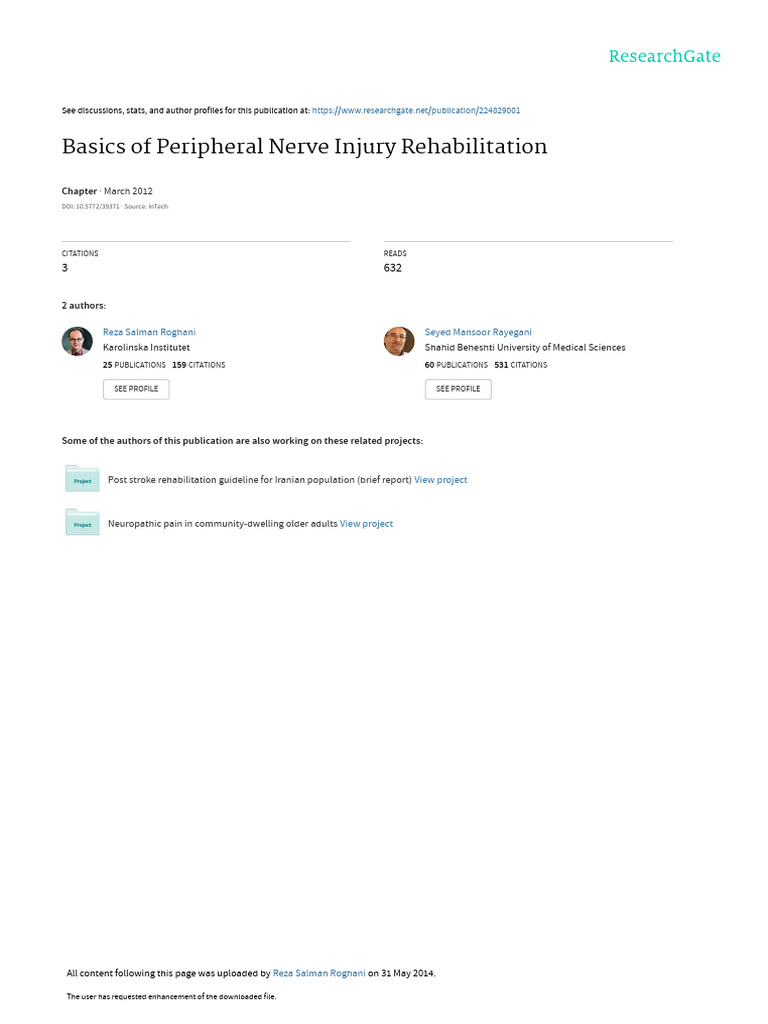 2012 Basics Of Peripheral Nerve Injury Rehabilitation Pdf Pain