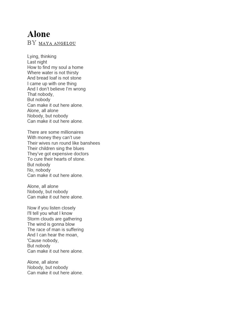 Maya Angelou's "Alone" Poem Analysis | PDF