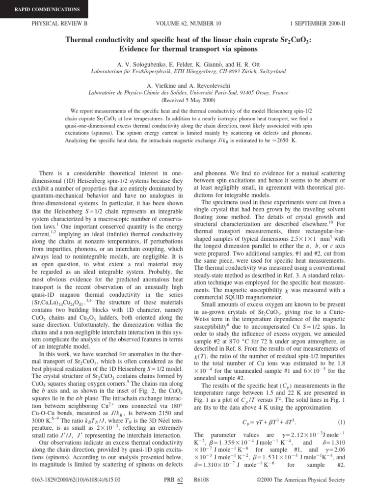 Thermal Conductivity and Specific Heat of The Linear Chain Cuprate ...