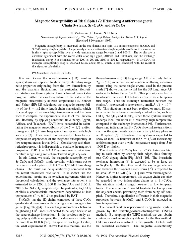 Magnetic Susceptibility in Sr2CuO3 & SrCuO2 | PDF | Physical Chemistry ...