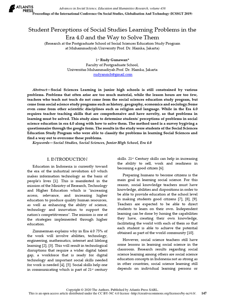 Student Perceptions of Social Studies Learning Problems in The Era 4.0 ...