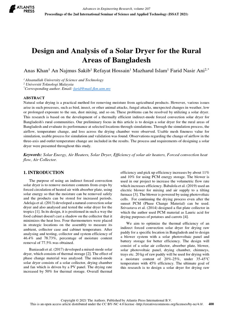 Design and Analysis of A Solar Dryer For | PDF | Solar Energy | Clothes Dryer