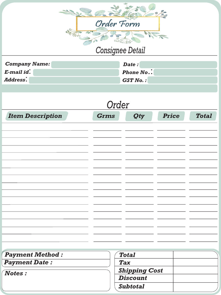 Order Form with Payment Details | PDF