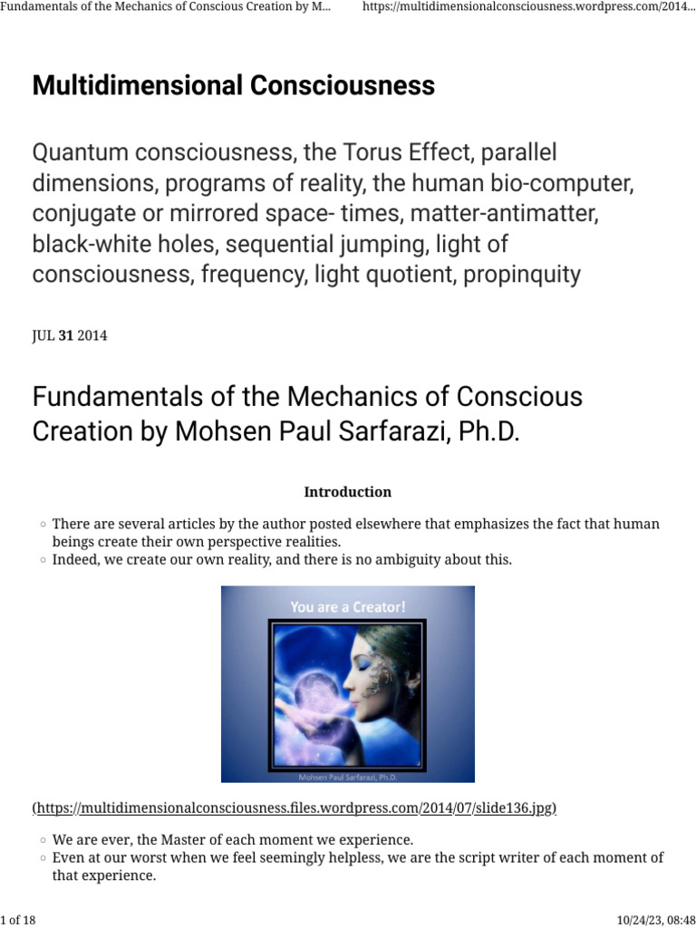 Fundamentals of the Mechanics of Conscious Creation by Mohsen Paul Sarfarazi, Ph.D ...