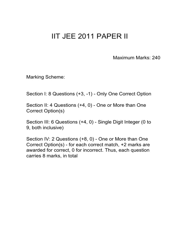 IIT JEE 2011 Paper II Answer Key | PDF