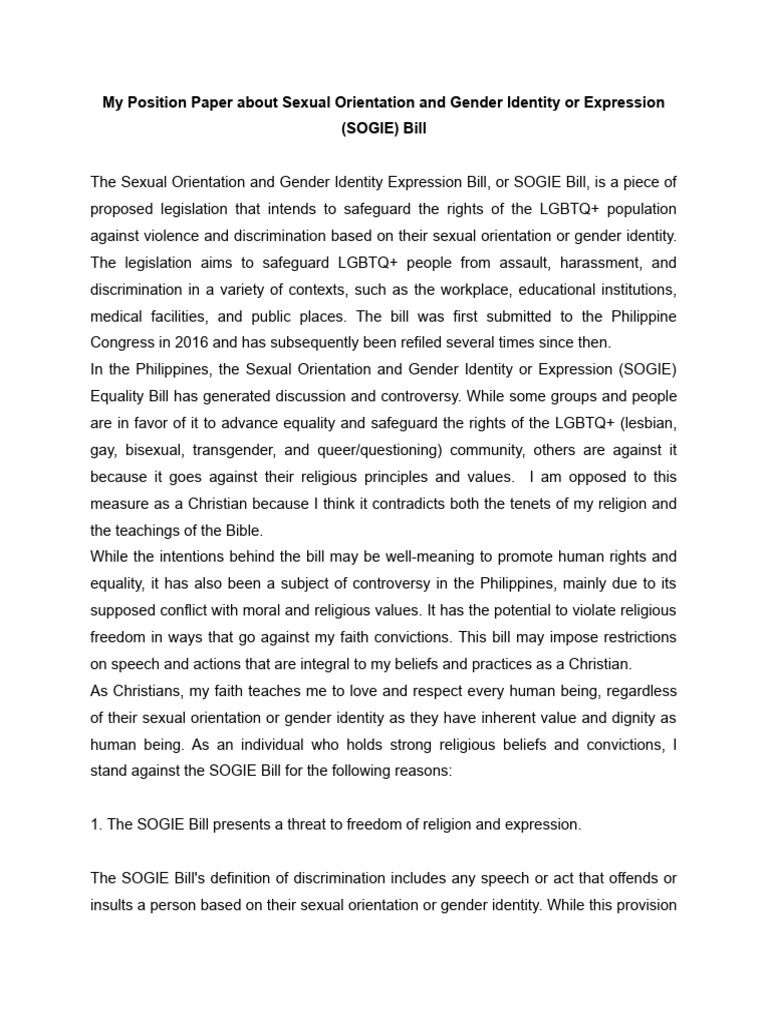 My Position Paper About Sexual Orientation and Gender Identity or ...