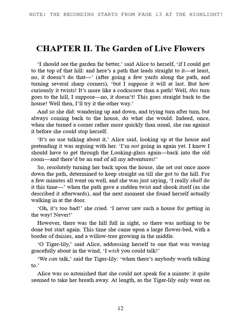 Alice's Encounter in the Flower Garden | PDF | Through The Looking ...