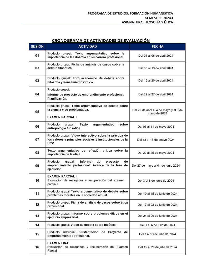CRONOGRAMA DE ACTIVIDADES 2024-I-Fundamentos de Modelado | Descargar gratis PDF | Educación en ...