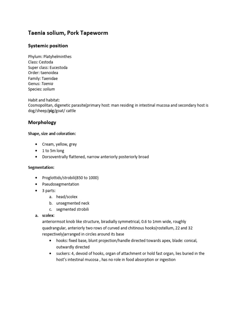 Taenia Solium | PDF | Anatomy | Biology
