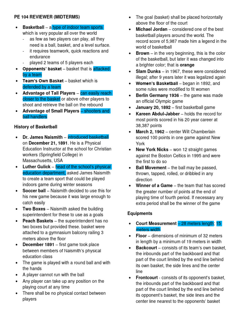 Pe 104 Reviewer | PDF | Hand | Sports Rules And Regulations