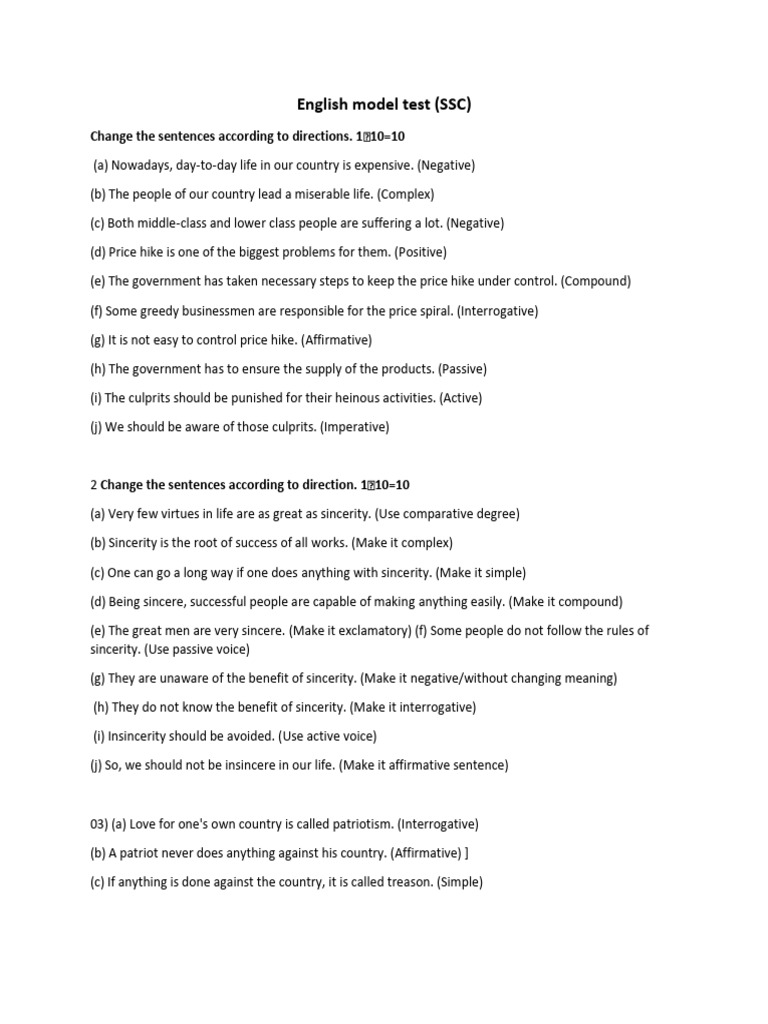 Change the sentences according to directions | PDF