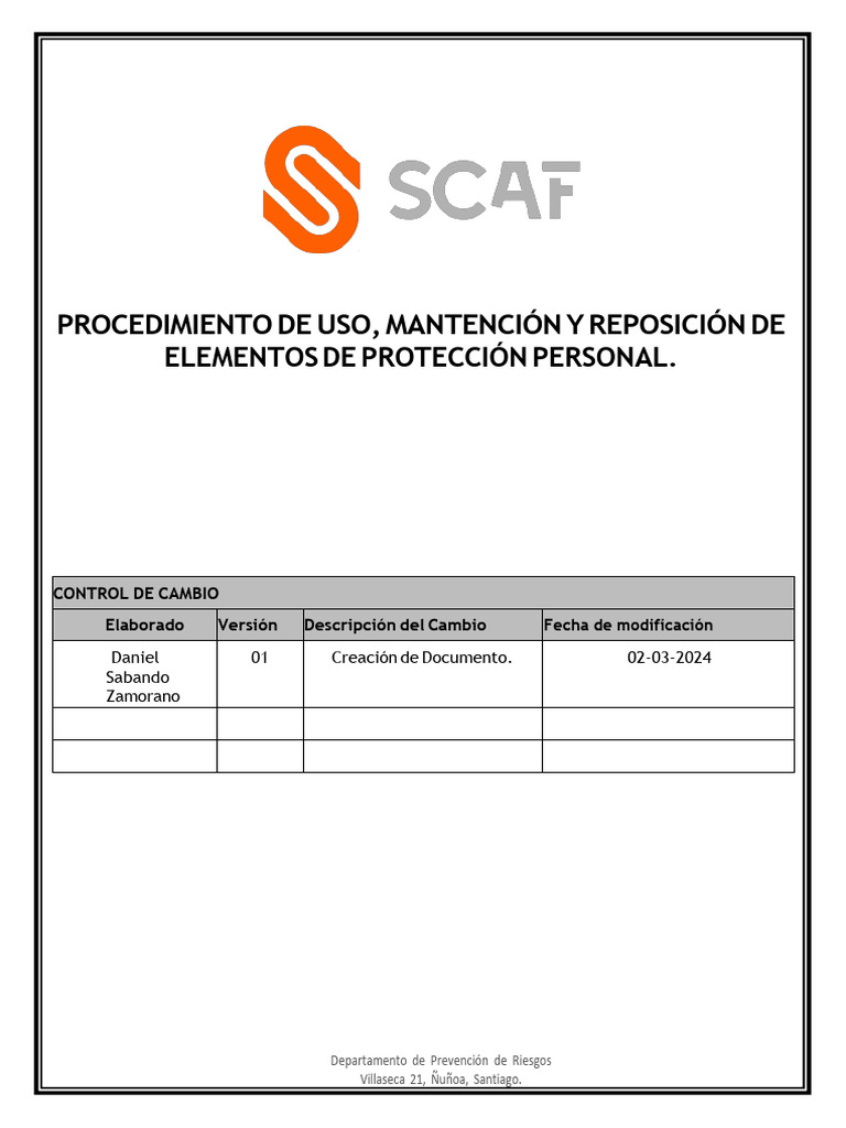 Procedimiento de Uso, Mantención y Reposición de EPP | PDF