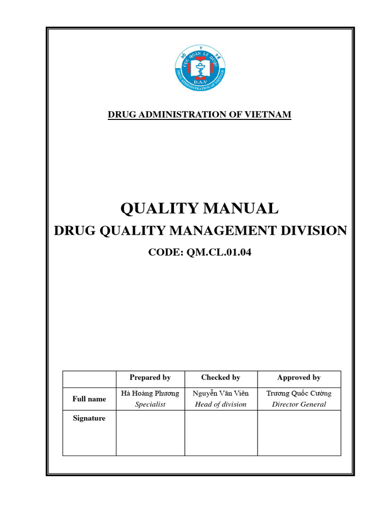 Quality Manual for Drug Administration | PDF | Quality Management ...