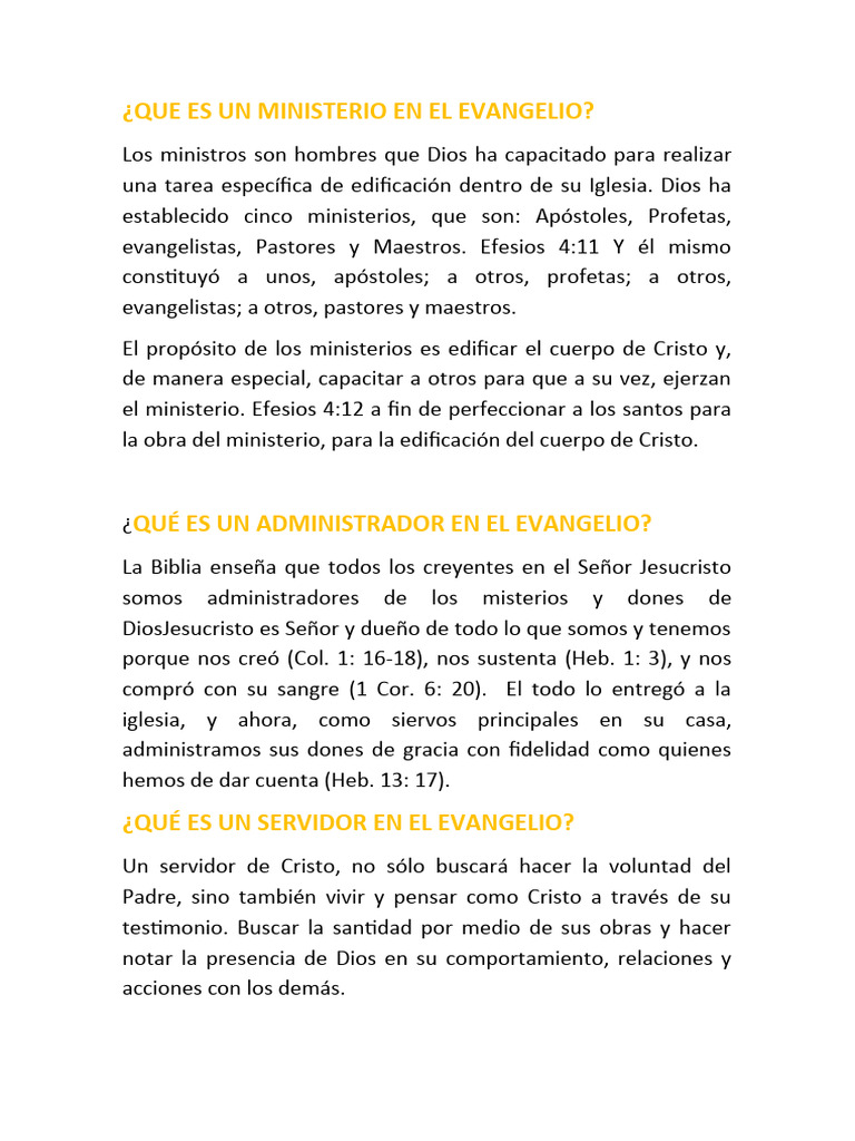 Definición de Ministerio en la Biblia | PDF | Cristo (título) | Evangélico