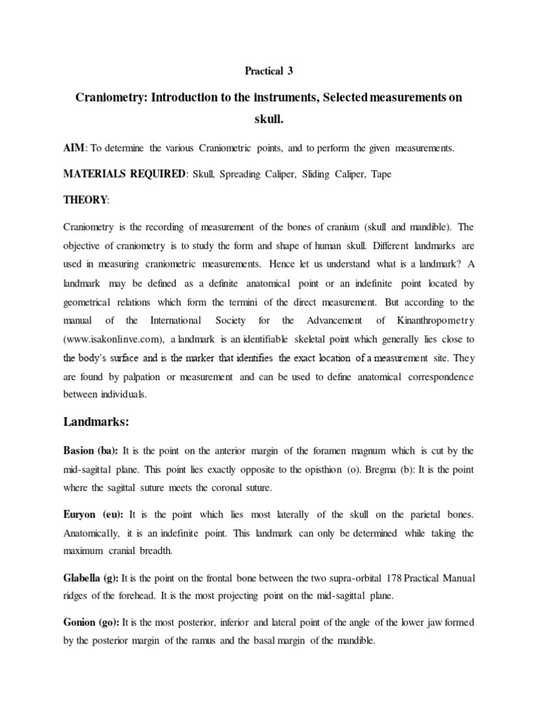 practical 3 FAO CRANIOMETRY | PDF | Skull | Skeletal System