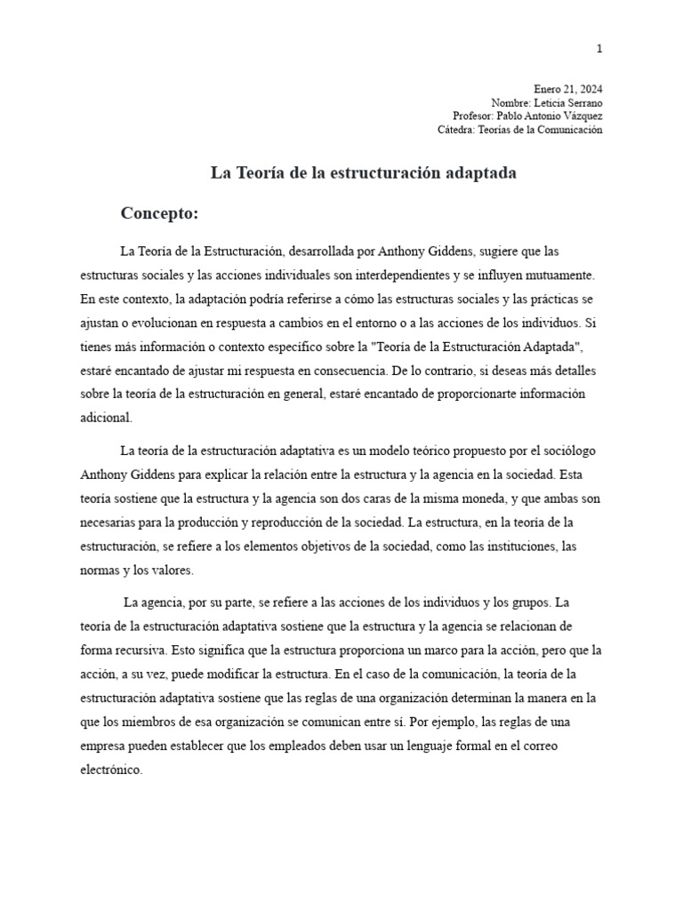 Concepto Estructuracion Adaptada | PDF | Teoría | Sociedad