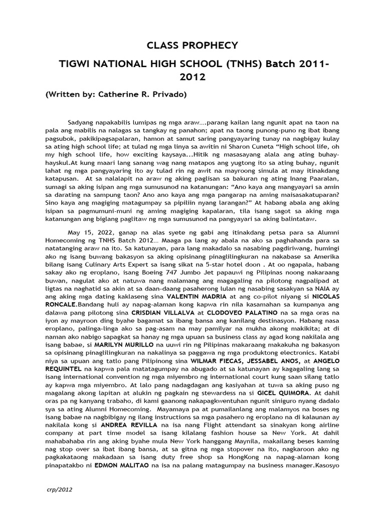 Sample CLass Prophecy-TNHS 2012 | PDF