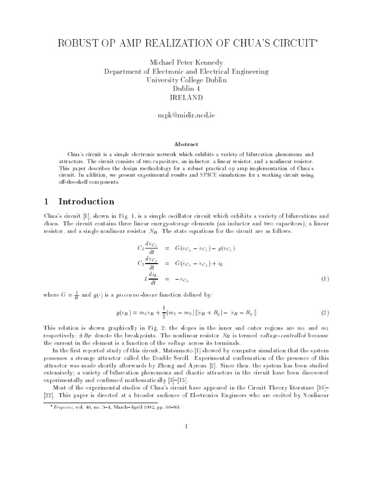 Robust Op Amp Realization of Chuas Circuit | PDF | Electrical Network | Operational Amplifier