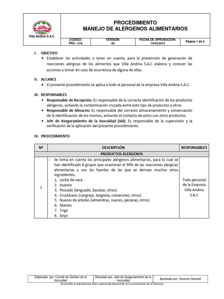 Manejo Alergenos Alimentarios 2014 Pdf Alergia Alergia A La Comida