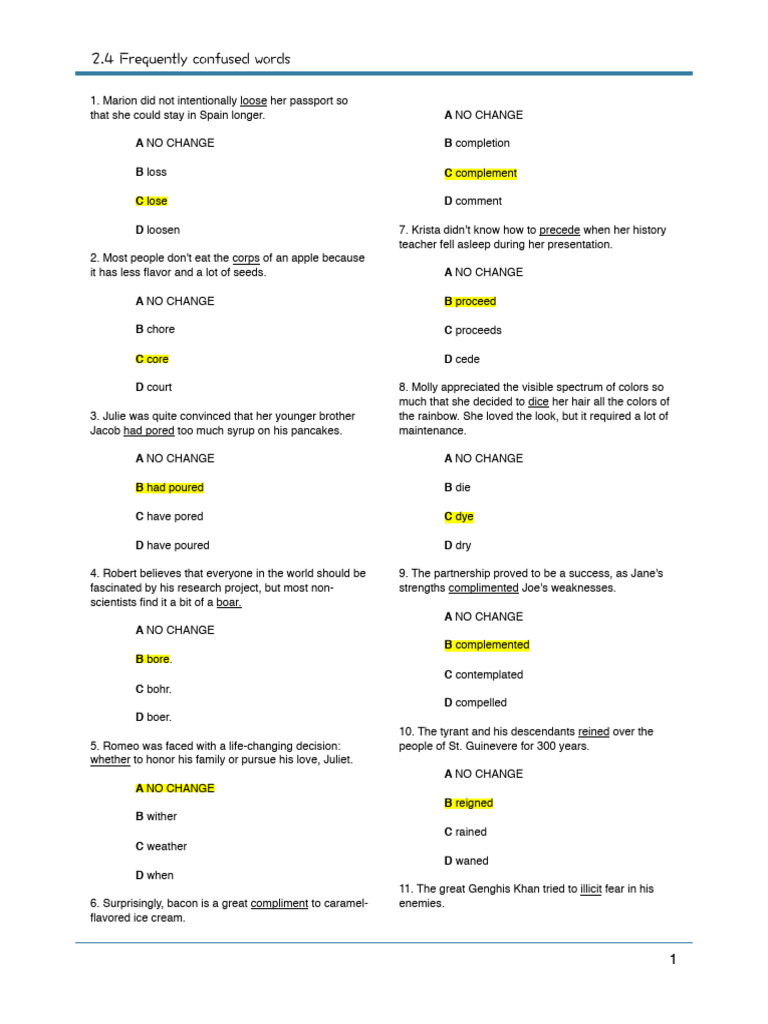 Frequently confused words practice | PDF