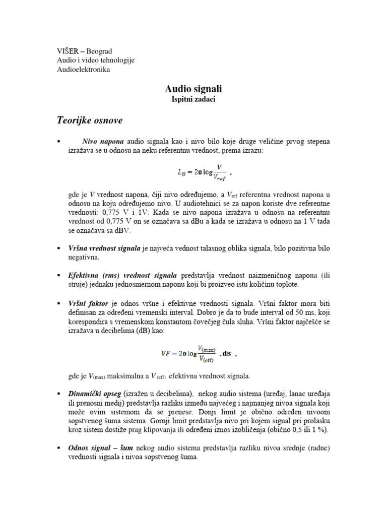 Audioelektronika - Zadaci Za Ispit 2016 | PDF