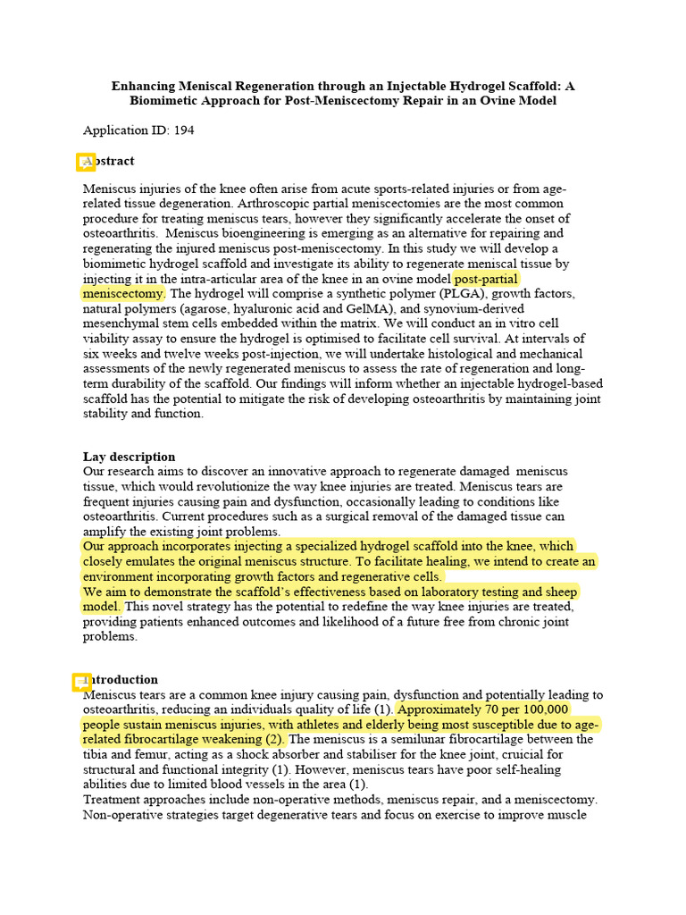 Enhancing Meniscal Regeneration Through An Injectable Hydrogel Scaffold ...