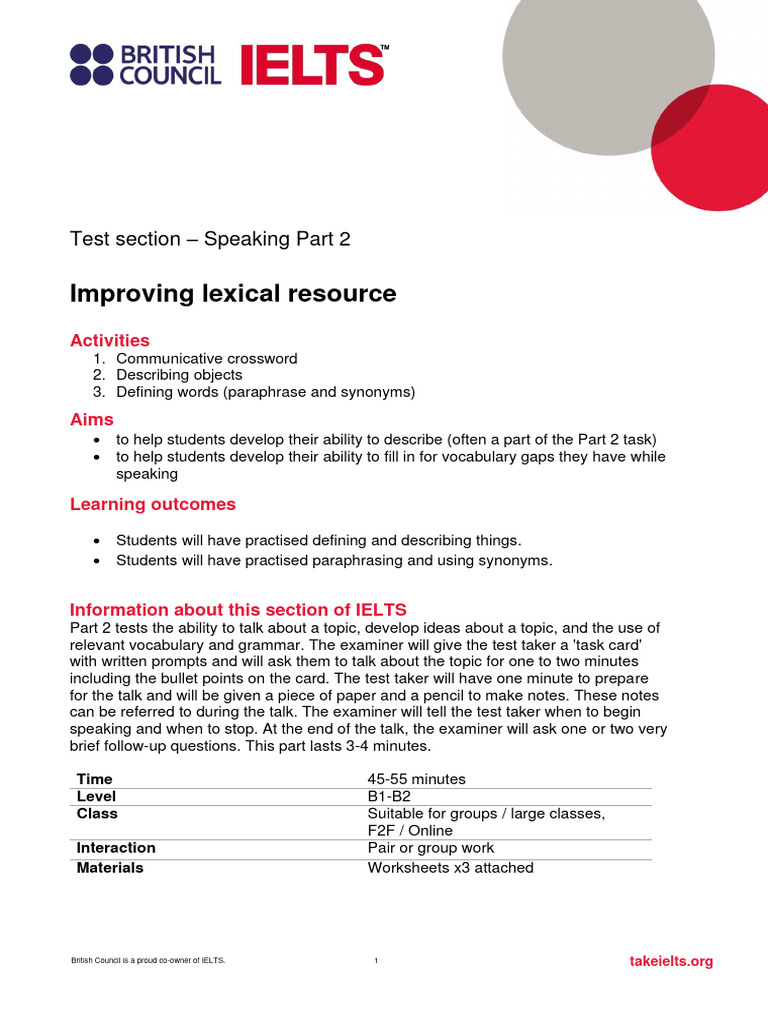 Speaking Part 2 Improving Lexical Resource | PDF | Crossword | Word