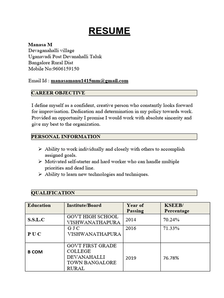 Manasa Resume | PDF | Cognition