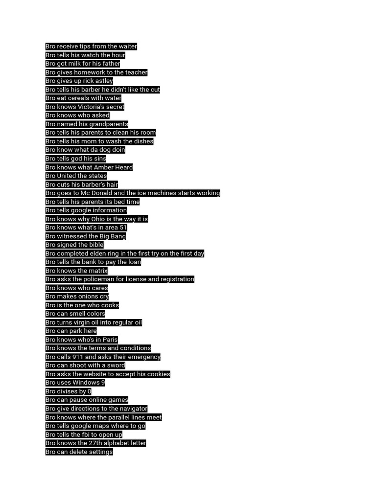 Gen Z Humor: Bro's Epic Feats | PDF