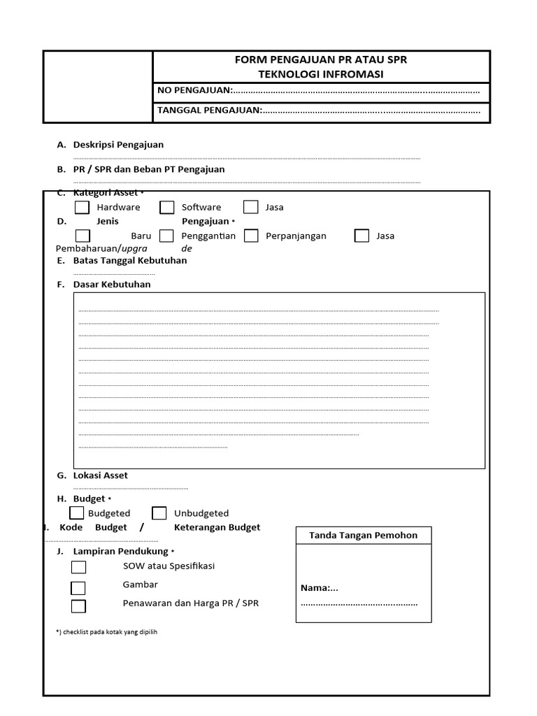 Form Pengajuan PR-SPR | PDF