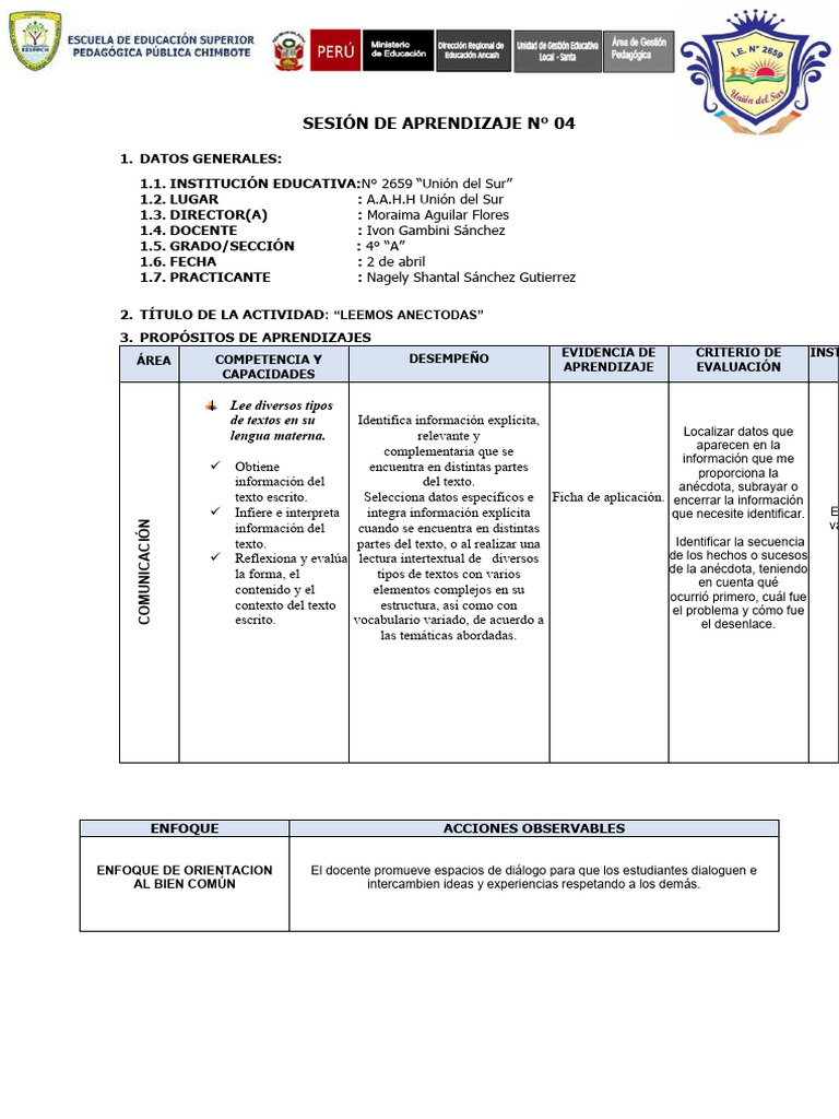 4.sesion de Aprendizaje #4 - Comunicacion - 2 de Abril | Descargar gratis PDF | Ciencia ...