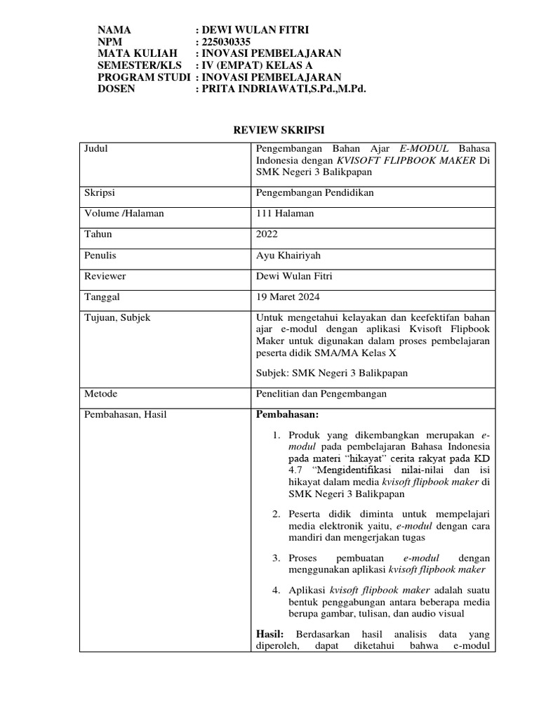 E-Modul Bahasa Indonesia di SMK 3 Balikpapan | PDF
