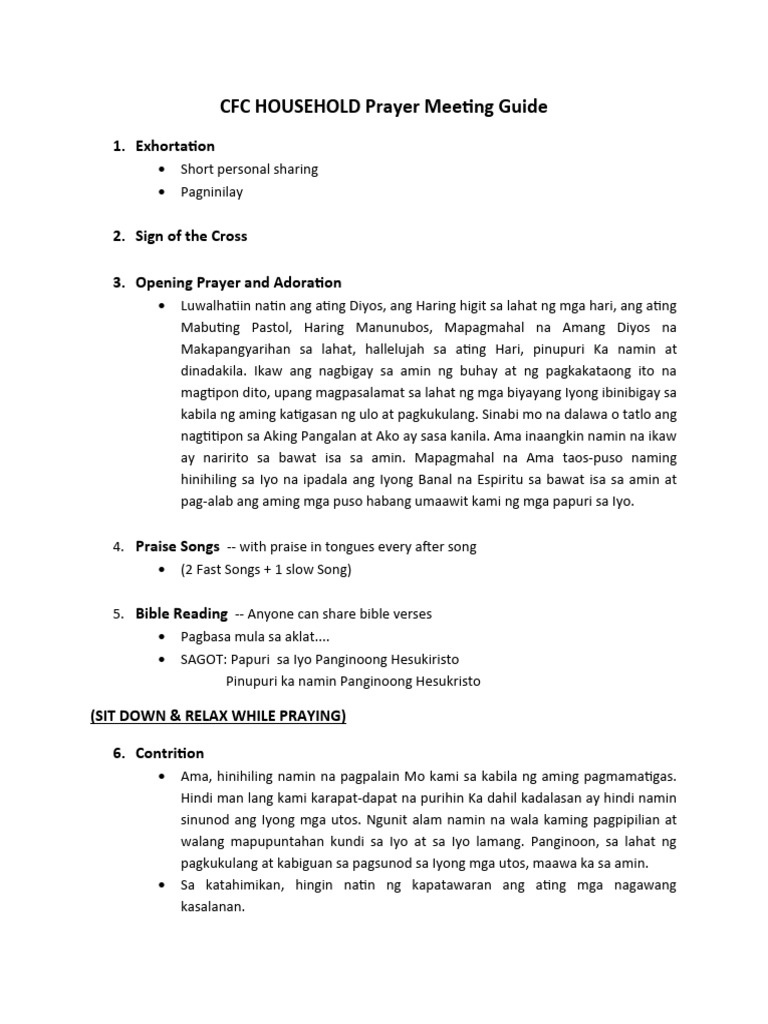 CFC HOUSEHOLD Prayer Meeting Guide | PDF